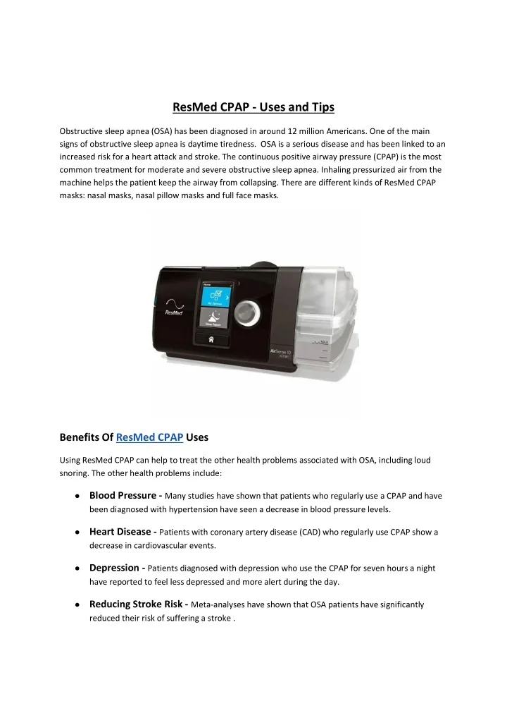 PPT - ResMed CPAP - Uses and Tips PowerPoint Presentation, free ...