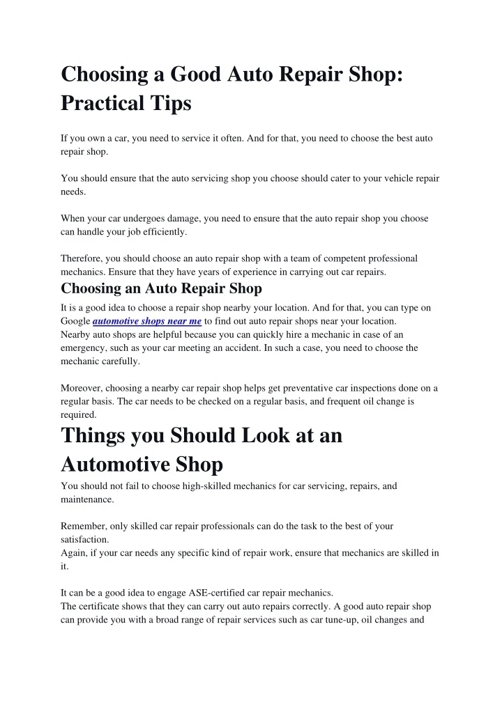Ppt Choosing A Good Auto Repair Shop Practical Tips Powerpoint