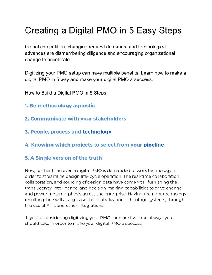 PPT - Creating a Digital PMO in 5 Easy Steps PowerPoint Presentation ...