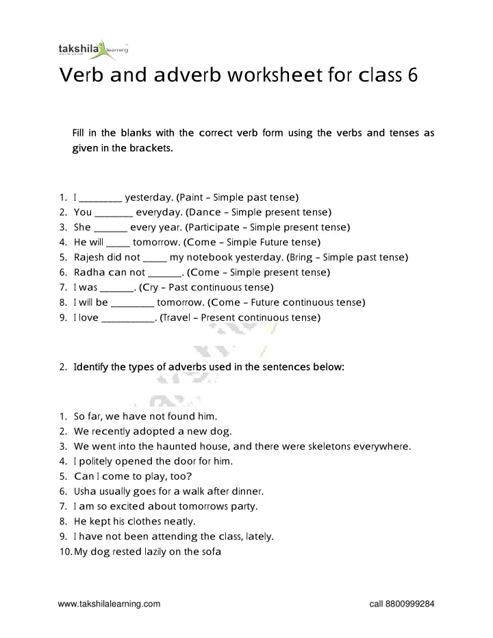 PPT - Verb and adverb worksheet for class 6 PowerPoint Presentation ...