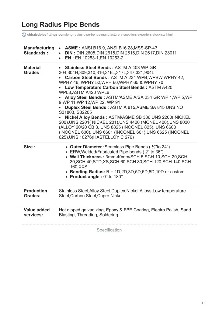 PPT - Long Radius Pipe Bends PowerPoint Presentation, free download ...