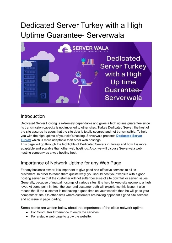 PPT - Dedicated Server Turkey with a High Uptime Guarantee- Serverwala ...