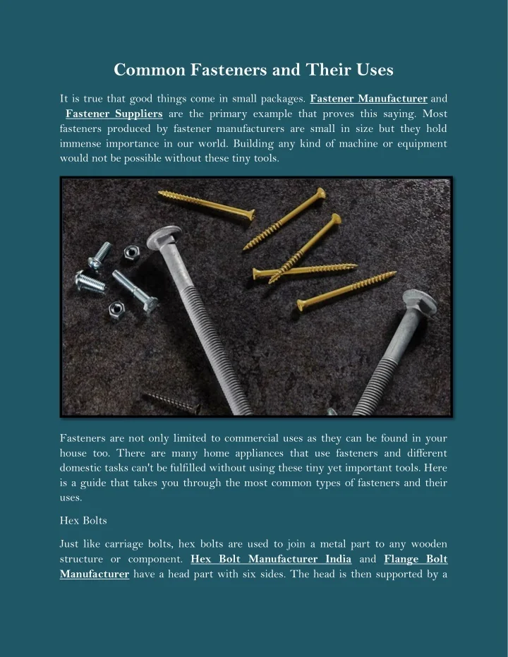 PPT - Common Fasteners and Their Uses PowerPoint Presentation, free ...