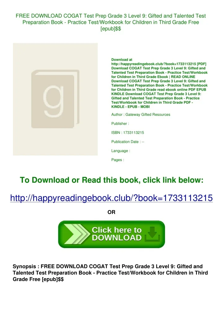 PPT - FREE DOWNLOAD COGAT Test Prep Grade 3 Level 9 Gifted and Talented ...