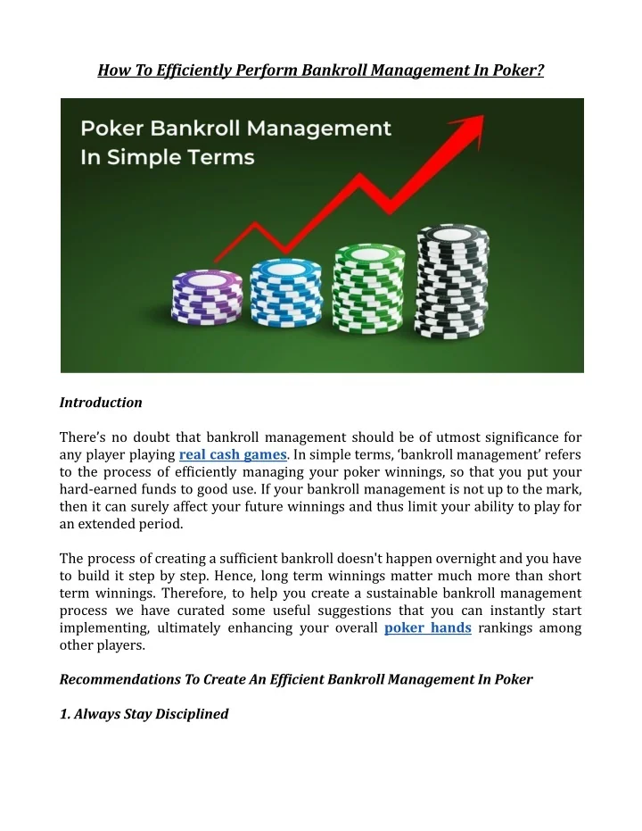 PPT - How To Efficiently Perform Bankroll Management In Poker ...