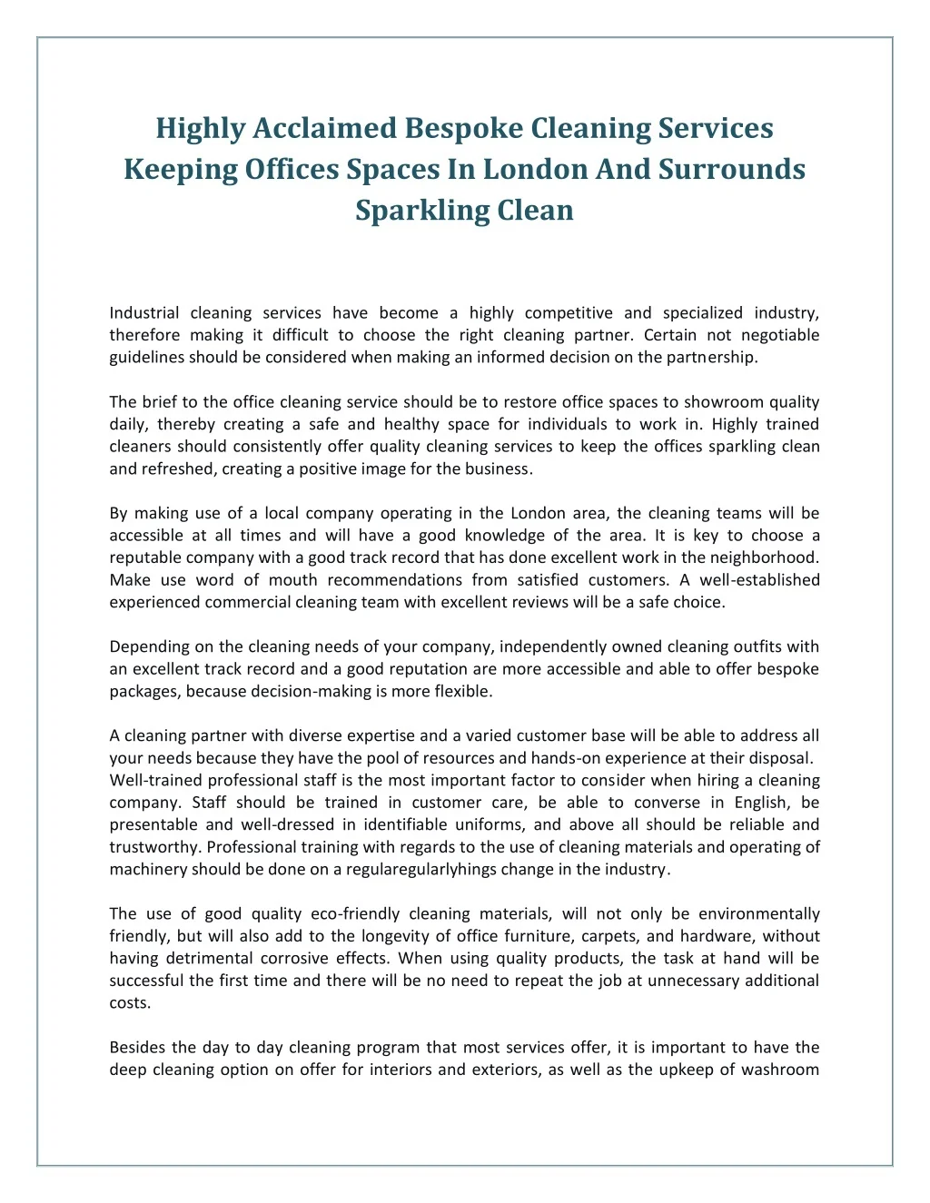 PPT - Highly Acclaimed Bespoke Cleaning Services Keeping Offices Spaces ...