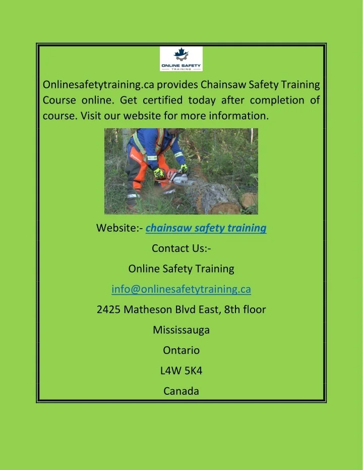 PPT - Chainsaw Safety Training Course Onlinesafetytraining.com ...