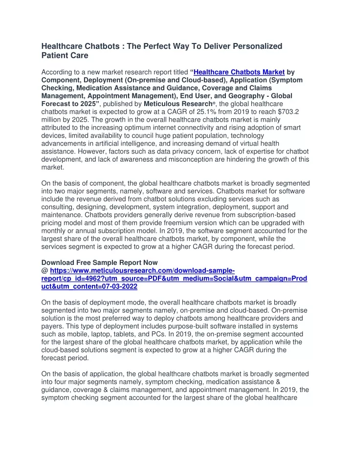 PPT - Healthcare Chatbots Market PowerPoint Presentation, free download ... PPT - Healthcare Chatbots Market PowerPoint Presentation, free download ...