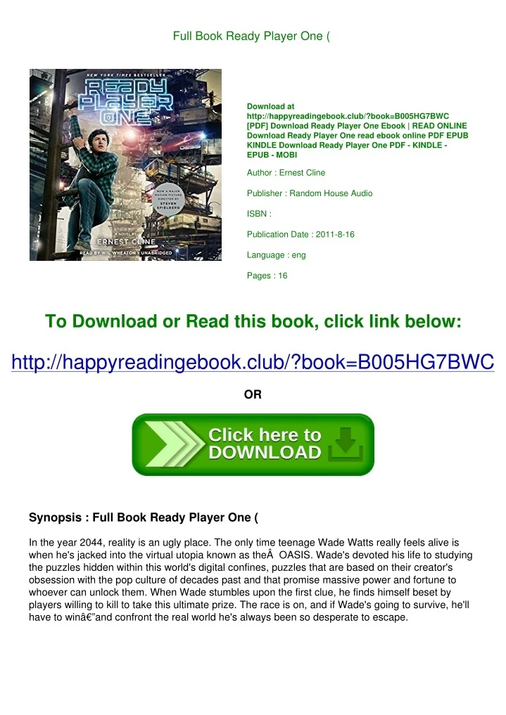 PPT - Full Book Ready Player One ( PowerPoint Presentation, free ...