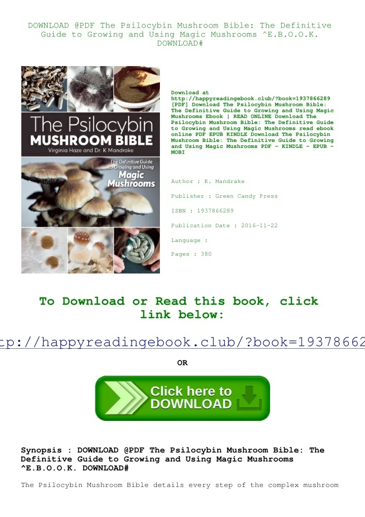 PPT - DOWNLOAD @PDF The Psilocybin Mushroom Bible The Definitive Guide ...