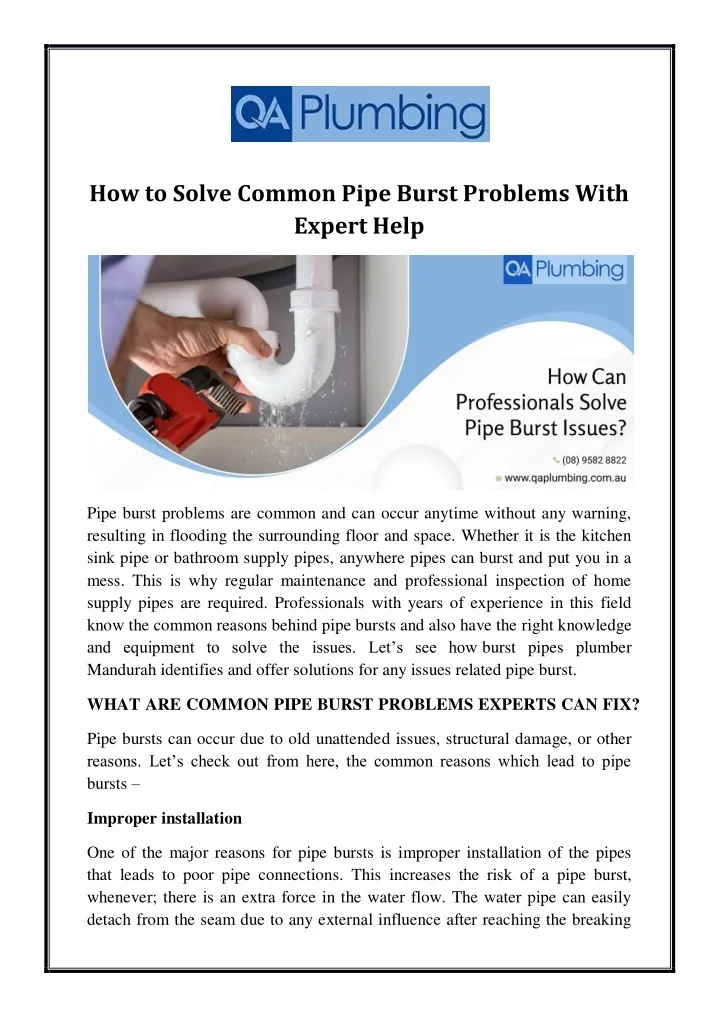 PPT - How to Solve Common Pipe Burst Problems With Expert Help ...