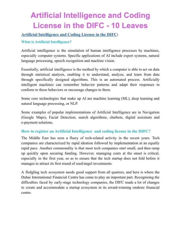 PPT - Artificial Intelligence and Coding License in the DIFC - 10 ...