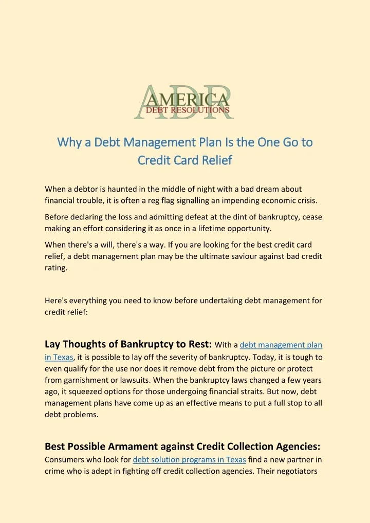 PPT - Why a Debt Management Plan Is the One Go to Credit Card Relief ...