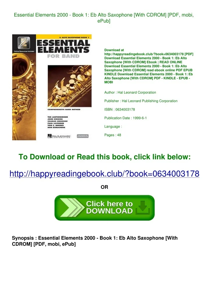 PPT - Essential Elements 2000 - Book 1 Eb Alto Saxophone [With CDROM ...