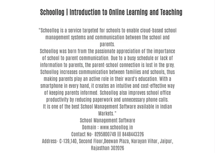 PPT - Schoollog | Introduction to Online Learning and Teaching ...