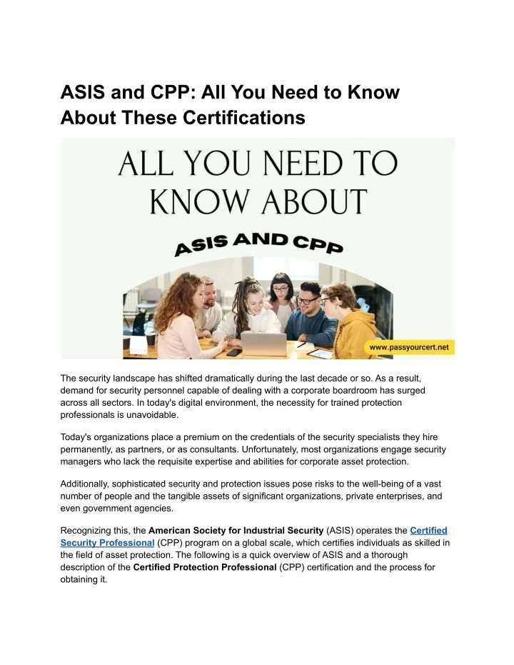 PPT - ASIS and CPP: All You Need to Know About These Certifications PowerPoint Presentation - ID ...