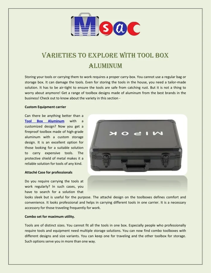 PPT - Varieties to Explore With Tool Box Aluminum PowerPoint ...