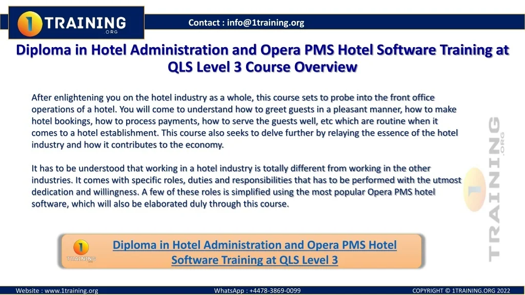 PPT - Diploma in Hotel Administration and Opera PMS Hotel Software ...
