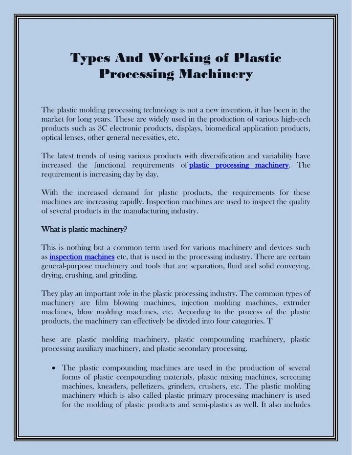 PPT - Types And Working of Plastic Processing Machinery PowerPoint ...