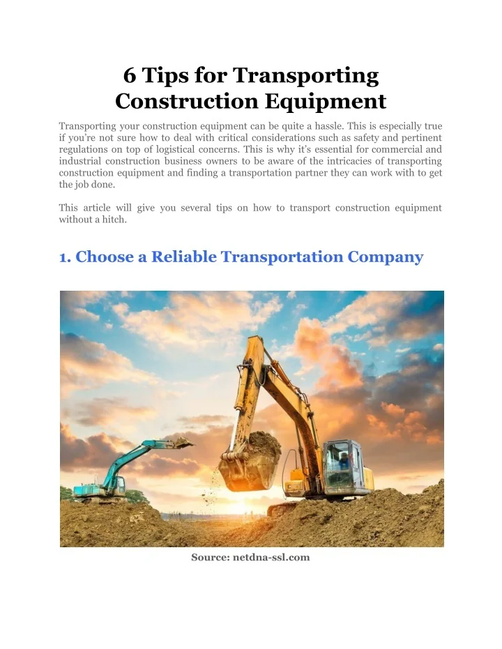 PPT - 6 Tips for Transporting Construction Equipment PowerPoint ...
