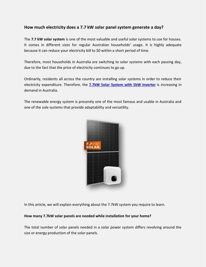 PPT - How much electricity does a 7.7 kW solar panel system generate a ...