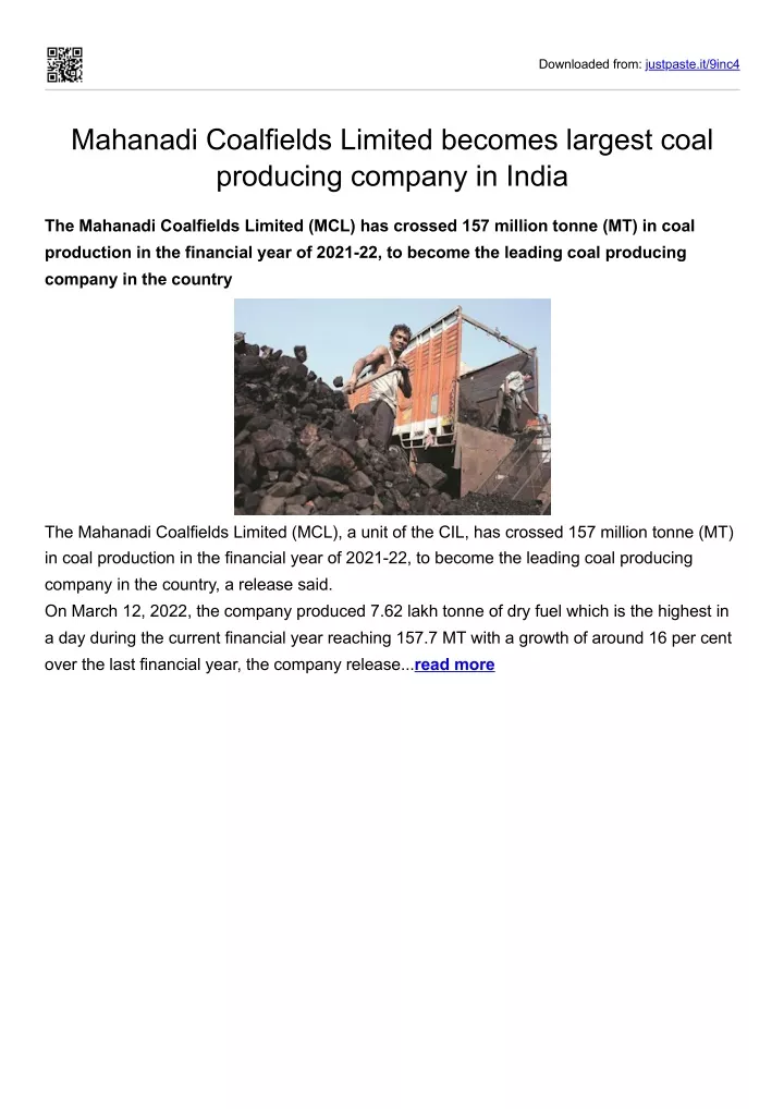 PPT - Mahanadi Coalfields Limited becomes largest coal producing ... PPT - Mahanadi Coalfields Limited becomes largest coal producing ...