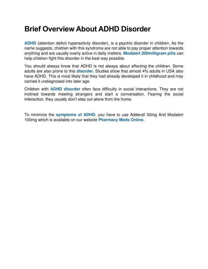 PPT - Brief Overview About ADHD Disorder PowerPoint Presentation, free ...