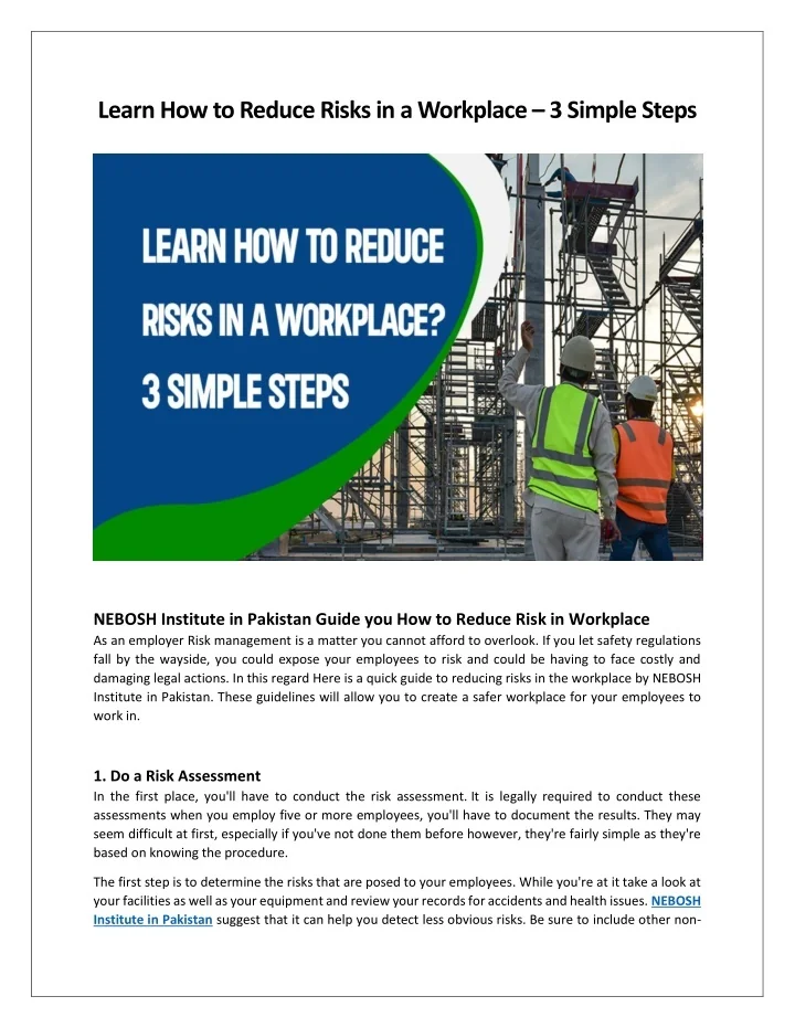 PPT - Learn How to Reduce Risks in a Workplace – 3 Simple Steps ...