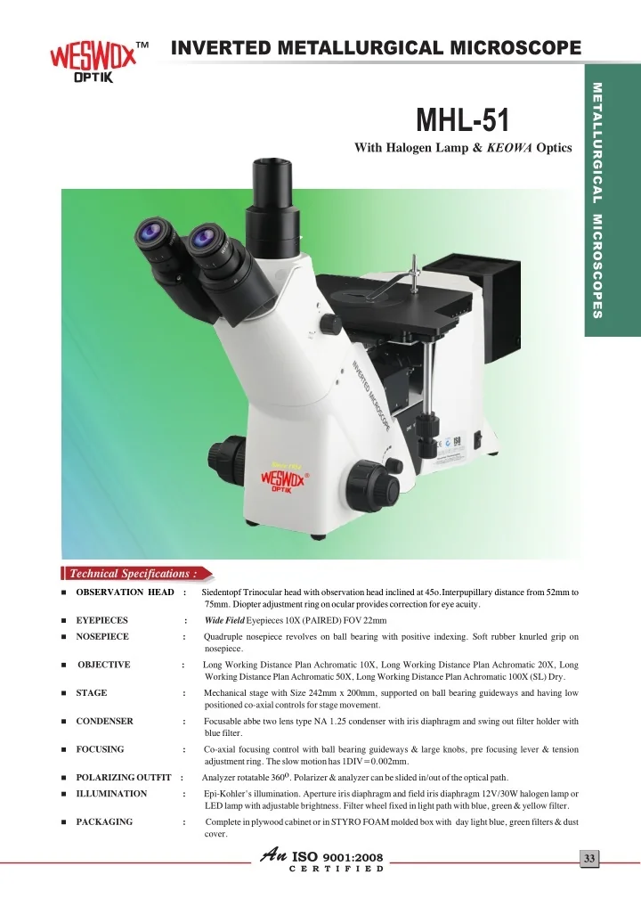 PPT - INVERTED METALLURGICAL MICROSCOPE 3 mhl-51 new PowerPoint ...