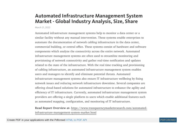 PPT - Automated Infrastructure Management System Market - Global ...