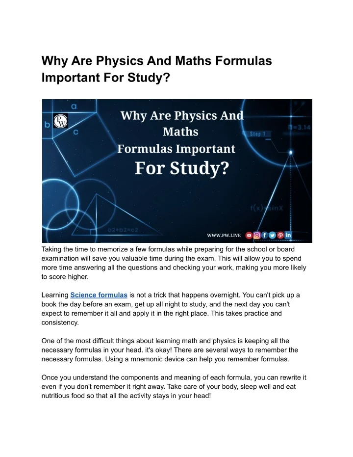 PPT - Why Physics and maths formulas are important for study PowerPoint ...