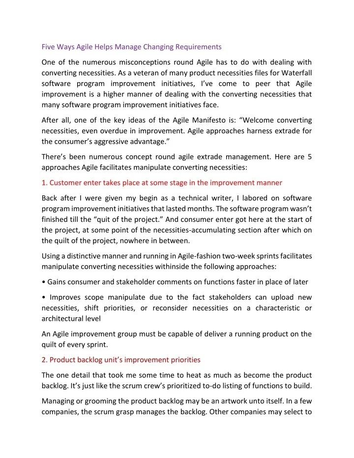 PPT - Five Ways Agile Helps Manage Changing Requirements PowerPoint ...
