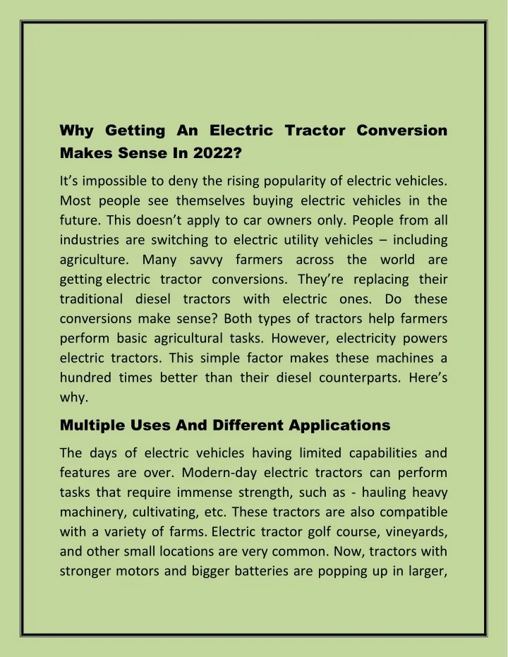 PPT - Why Getting an Electric Tractor Conversion Makes Sense in 2022 ...