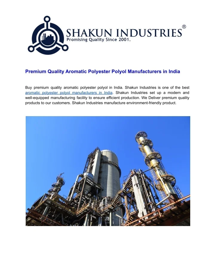 PPT - Premium Quality Aromatic Polyester Polyol Manufacturers in India ...