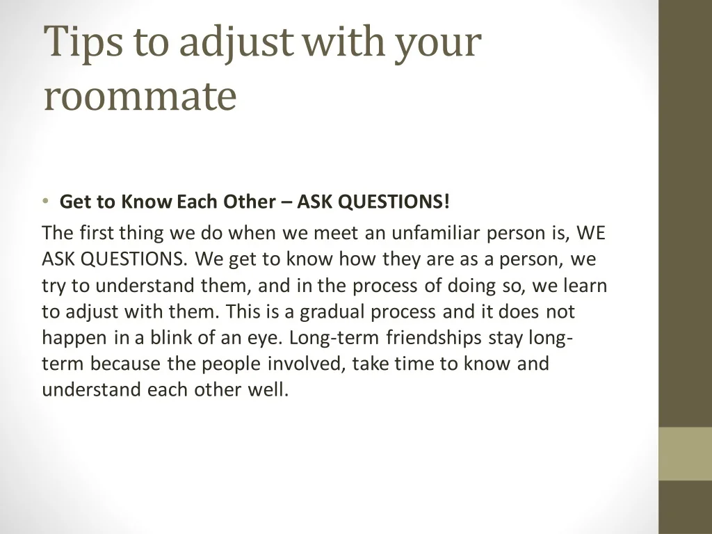 PPT - 5 Tips on how to adjust with your roommate PowerPoint ...