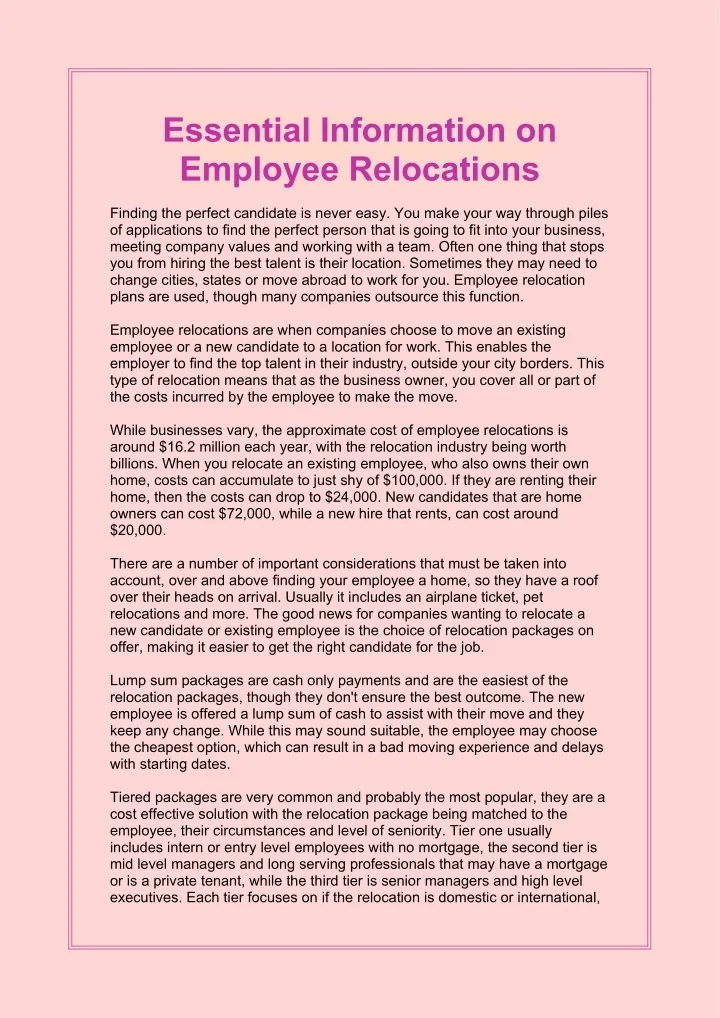 PPT - Essential Information on Employee Relocations PowerPoint ...