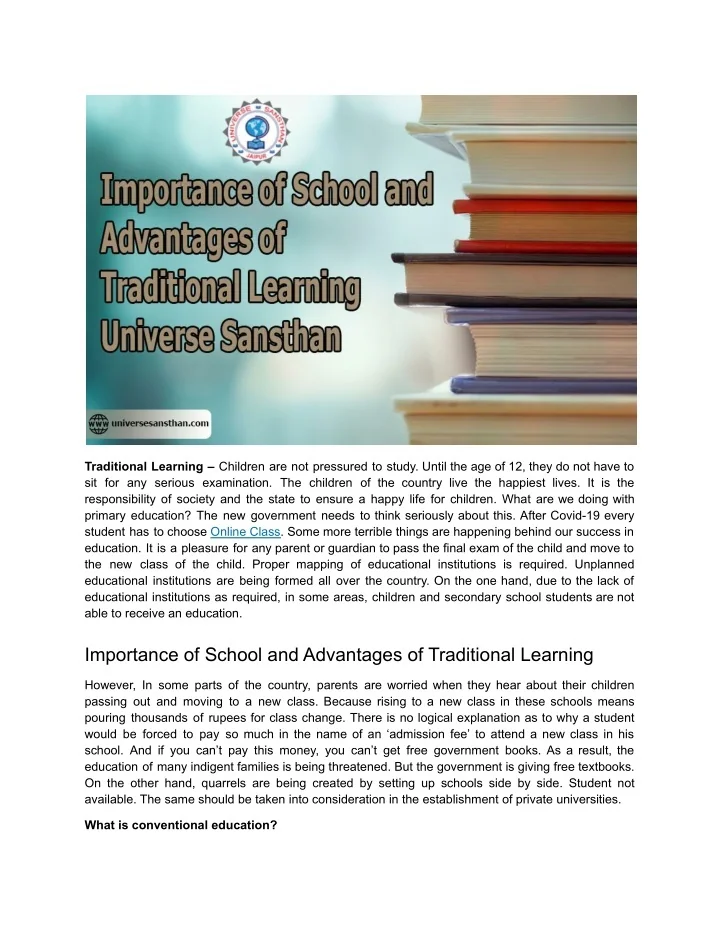 PPT - Importance of School and Advantages of Traditional Learning ...
