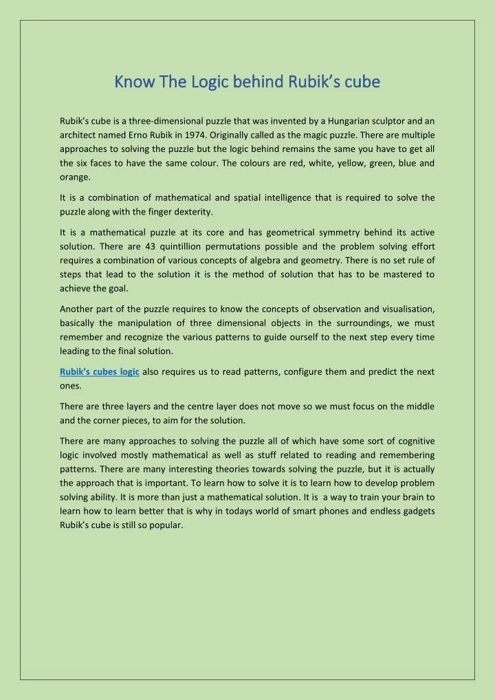 PPT - Know The Logic behind Rubik’s cube PowerPoint Presentation, free ...