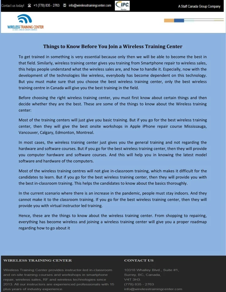 PPT - Things to Know Before You Join a Wireless Training Center ...