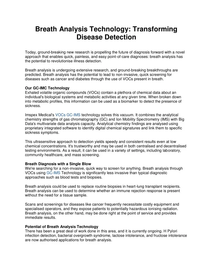 PPT - Breath Analysis Technology Transforming Disease Detection ...