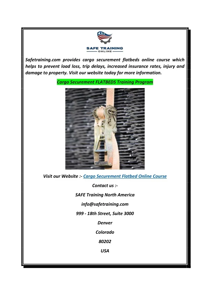 PPT - Cargo Securement FLATBEDS Training Program PowerPoint Presentation - ID:11235462