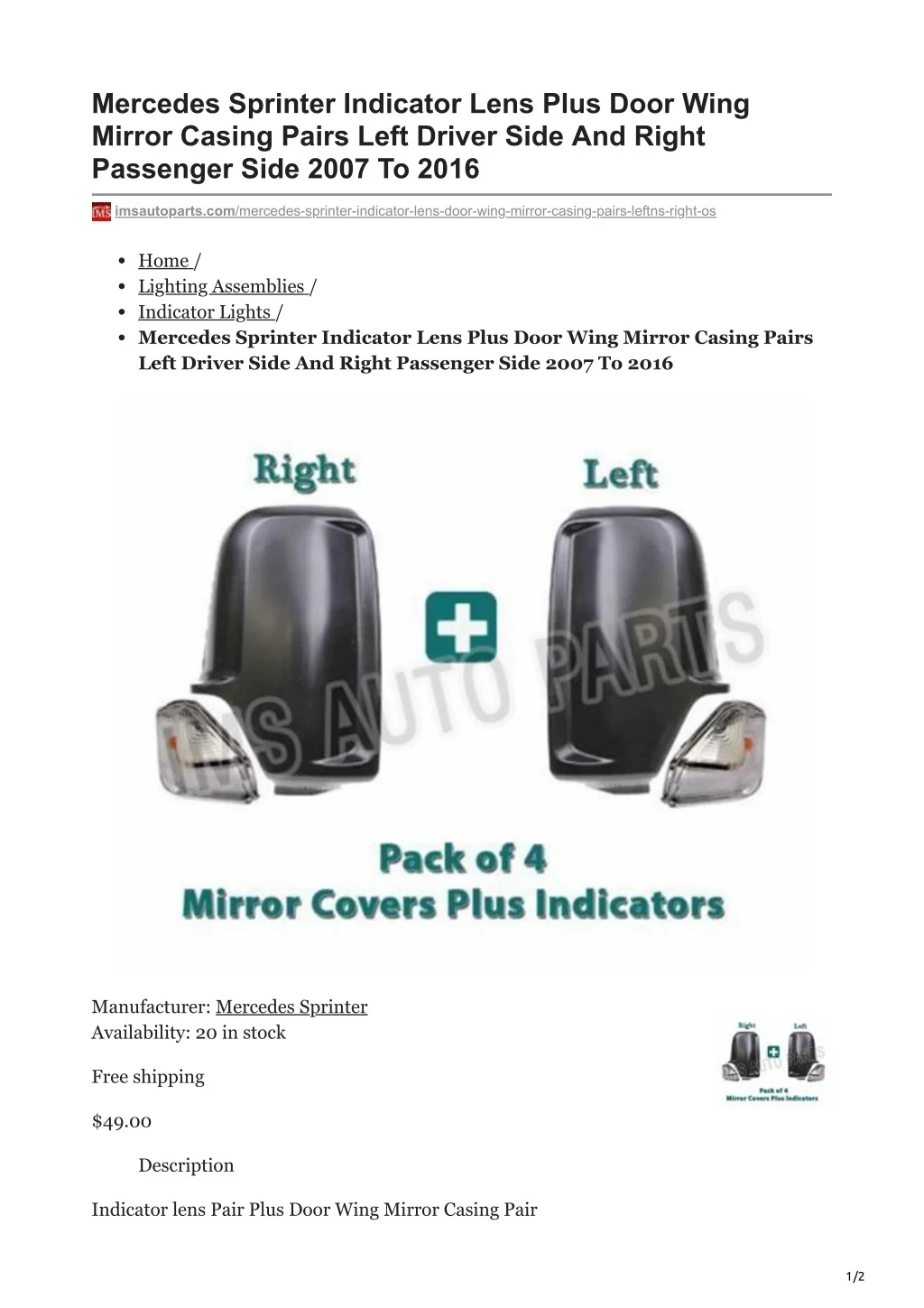 PPT - imsautoparts.com-Mercedes Sprinter Indicator Lens Plus Door Wing ...