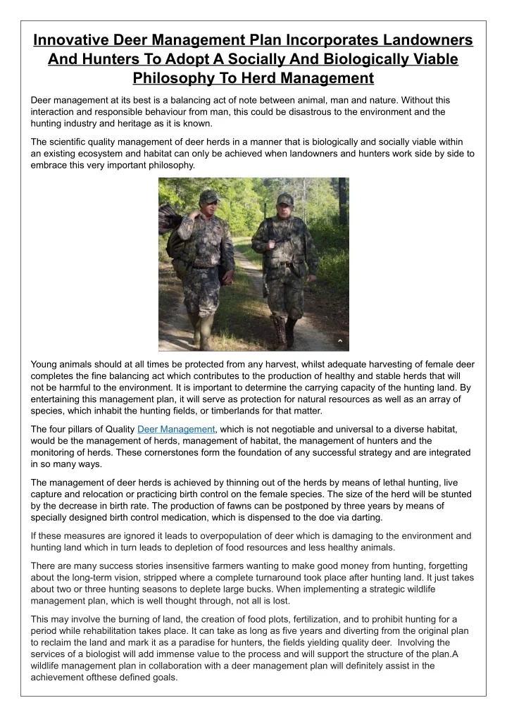 PPT - Innovative Deer Management Plan Incorporates Landowners And ...