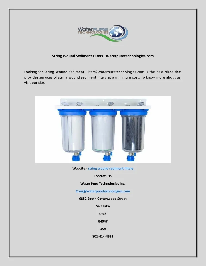 PPT - String Wound Sediment Filters Waterpuretechnologies PowerPoint ...