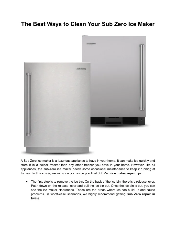 PPT - The Best Ways to Clean Your Sub Zero Ice Maker PowerPoint ...