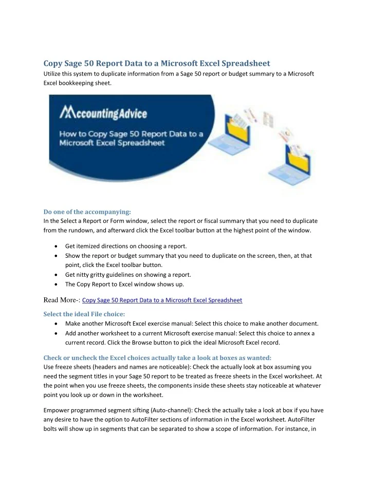 PPT - Step : Copy Sage 50 Report Data to a Microsoft Excel Spreadsheet ...