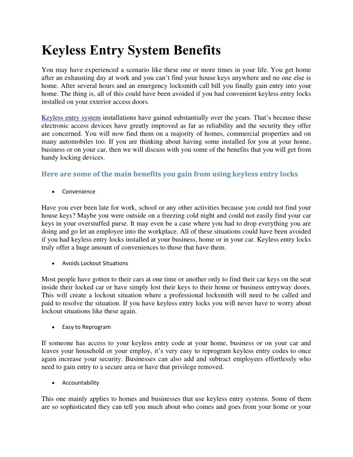 PPT - Keyless Entry System Benefits PowerPoint Presentation, free ...