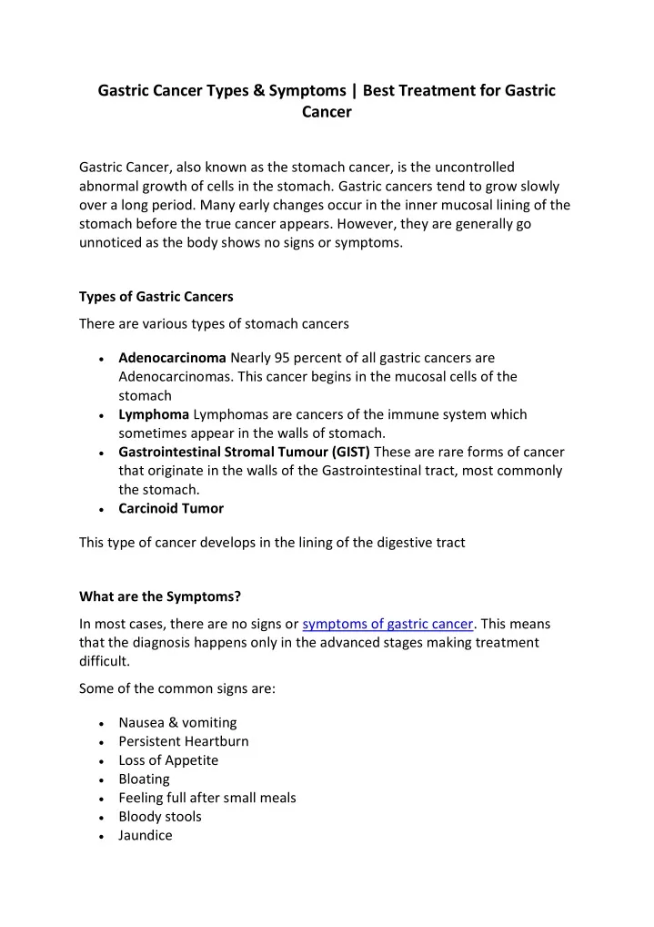 Ppt Gastric Cancer Types And Symptoms And Best Treatment For Gastric Cancer Powerpoint
