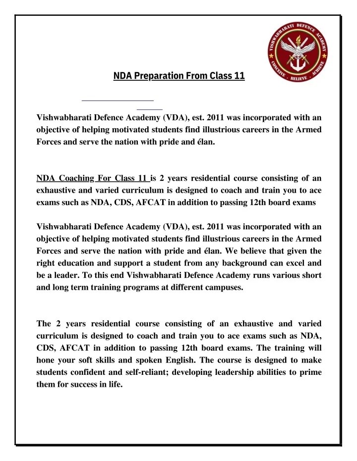 PPT - NDA Preparation From Class 11 PowerPoint Presentation, free ...