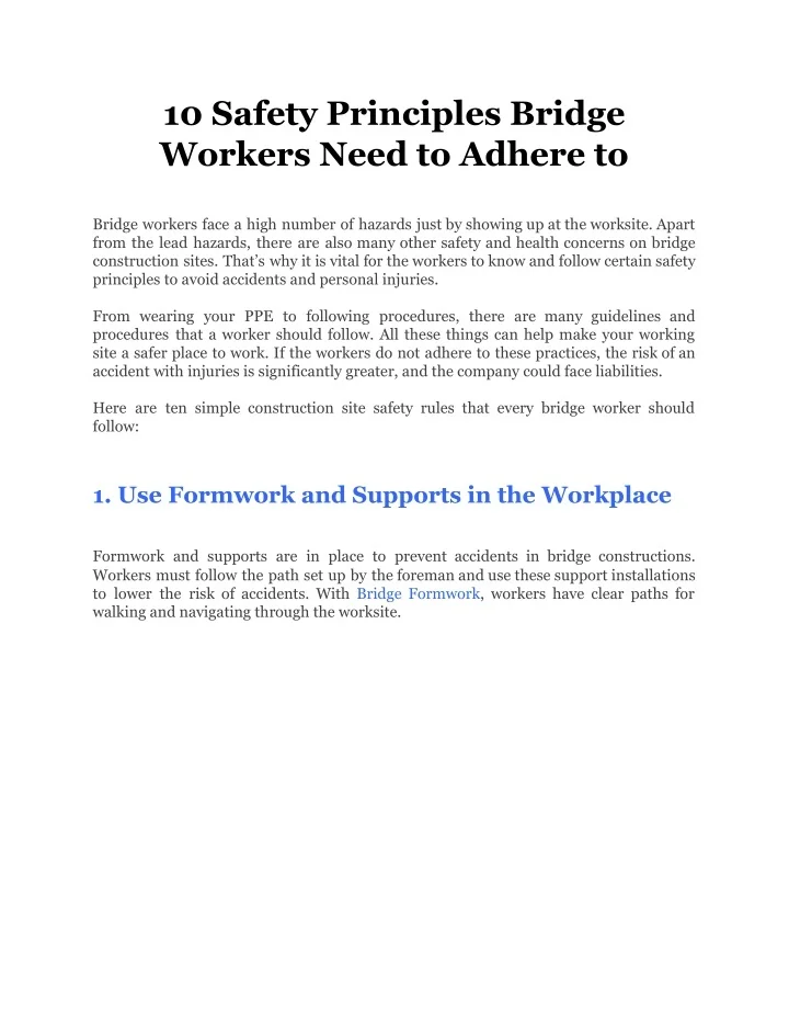 PPT - 10 Safety Principles Bridge Workers Need to Adhere to PowerPoint ...